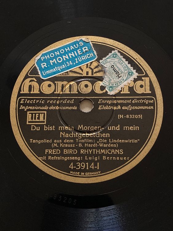 Schellackplatte 10“ 78RPM FRED BIRD RHYTHMICANS(Tango) | Kaufen auf Ricardo