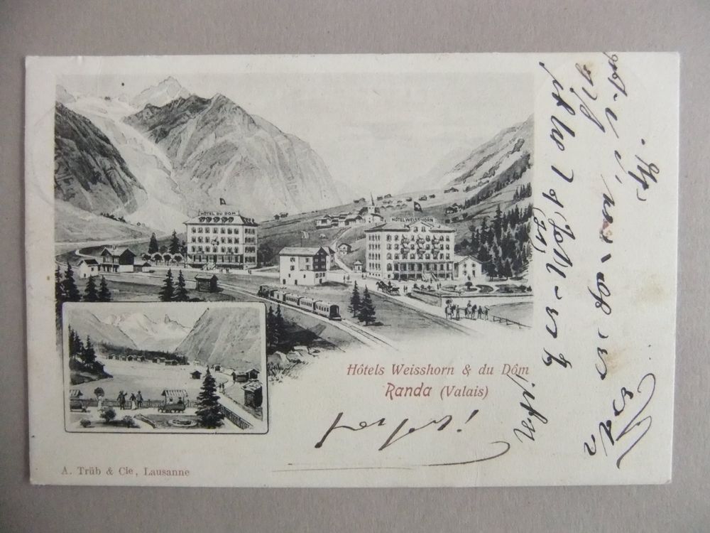 Lithografie Hotel Weisshorn und Dom Randa 12.7.1905 (Gebraucht) in St ...