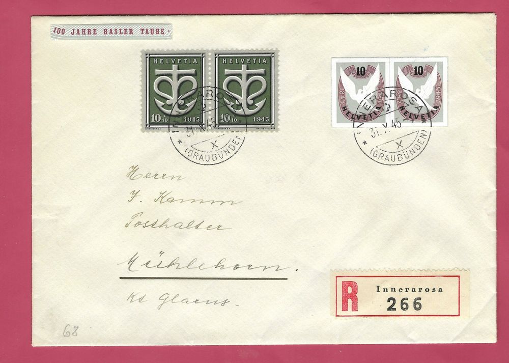1945 Brief mit Herzstück Basler Taube (Gebraucht) in Buttikon SZ für CHF 15 – mit Lieferung auf ...