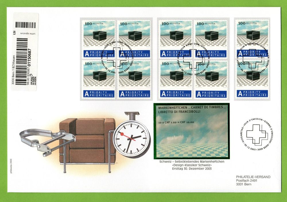 2003 FDC MH Design-Klassiker Corbusier-Sessel Luxusbrief (Gebraucht) in Stein am Rhein für CHF 7 ...