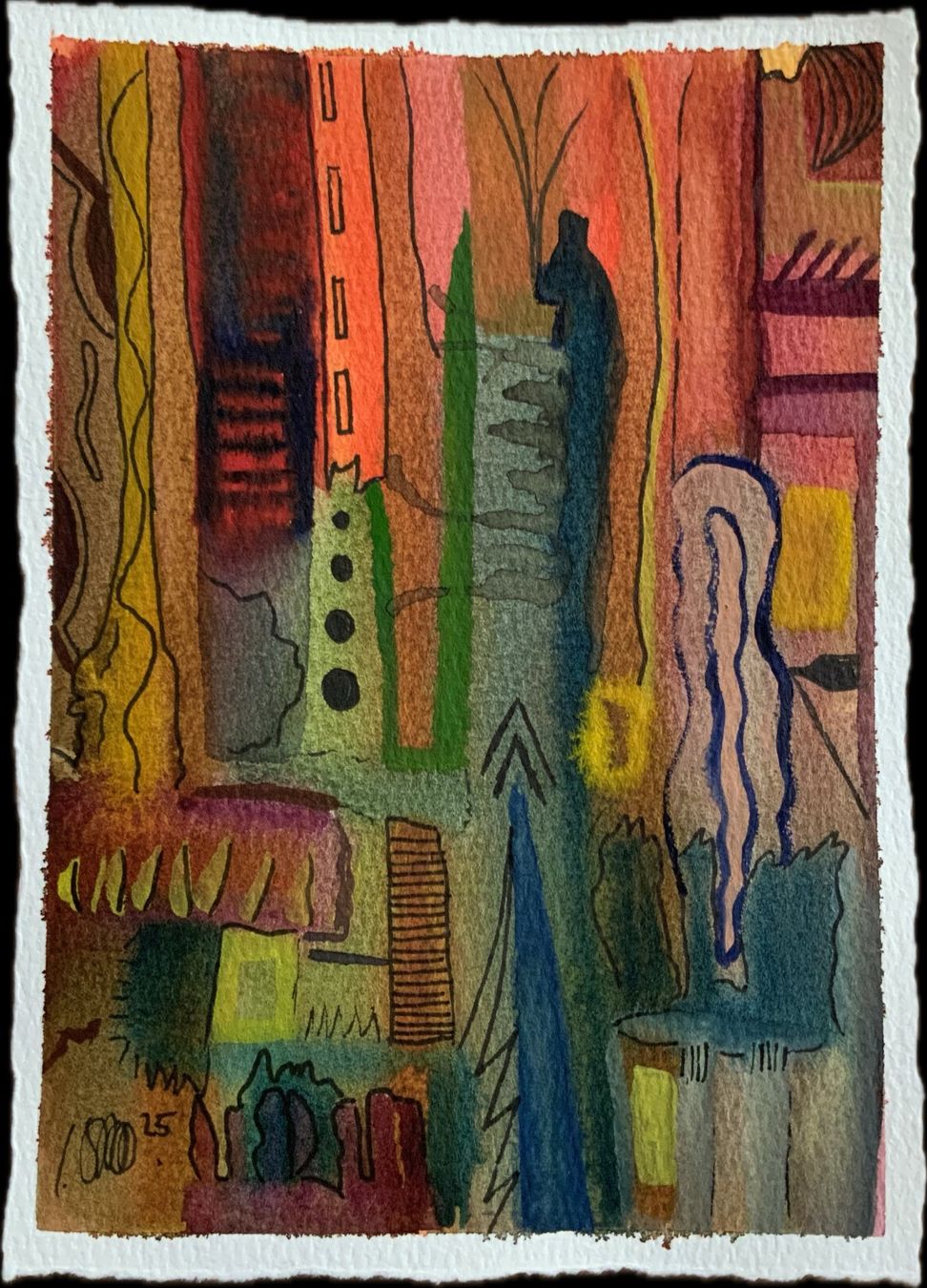 High Town- Original Aquarell auf Büttenpapier- Outsider Art (Neu und ...