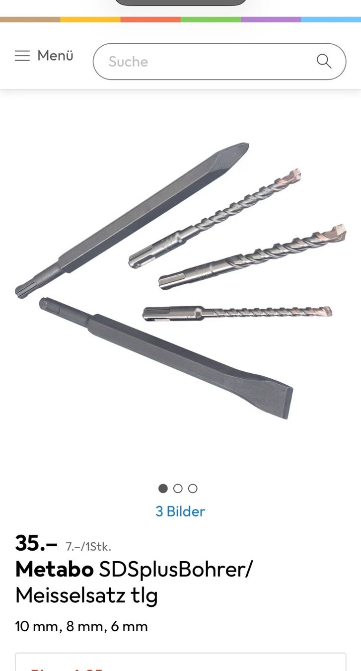 Metabo Set 6 -teilig, 3 Meisel SDS Plus + 3 SDS Plus Bohrer (Neu ...