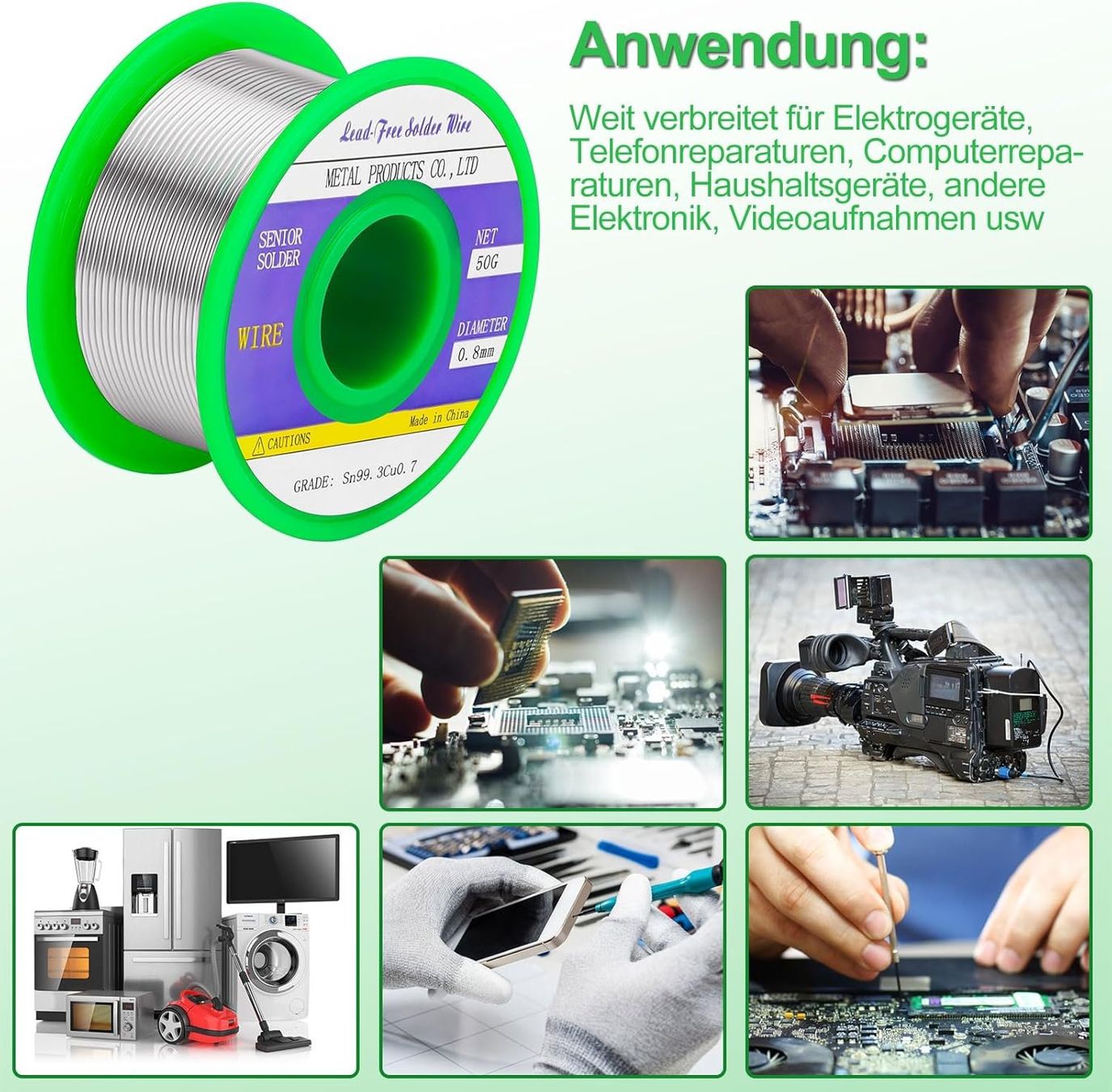 Niedrigschmelzender Kern Lötdraht Sn99,3 Cu0,7 entlötlitze (Neu (gemäss ...