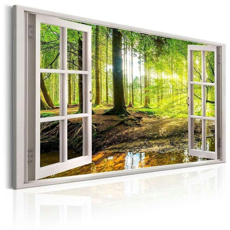 Leinwand 120x80 Leinwandbild Bilder Wandbild Fenster Wald 2D (Neu und originalverpackt) in ...