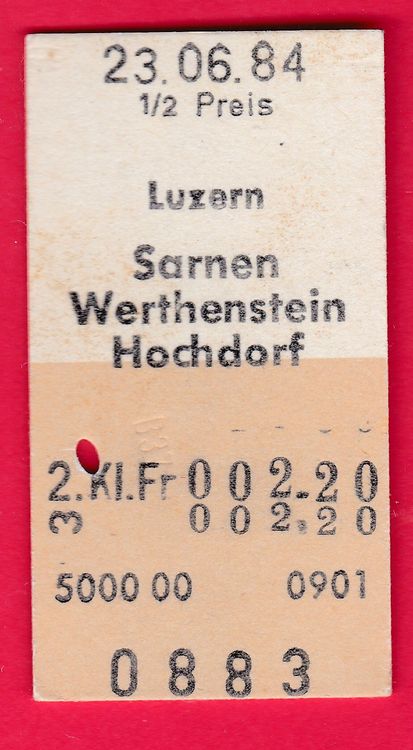 SBB KARTON-BILLETT, LUZERN-HOCHDORF, HALBTAX, 2.KLASSE, 1984 (Gebraucht) in Oberrieden für CHF 2 ...