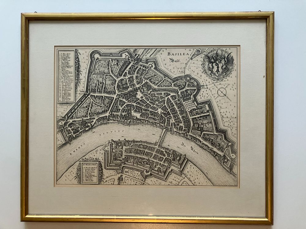 Antiker Kupferstich Stadtplan Basel gerahmt | Kaufen auf Ricardo