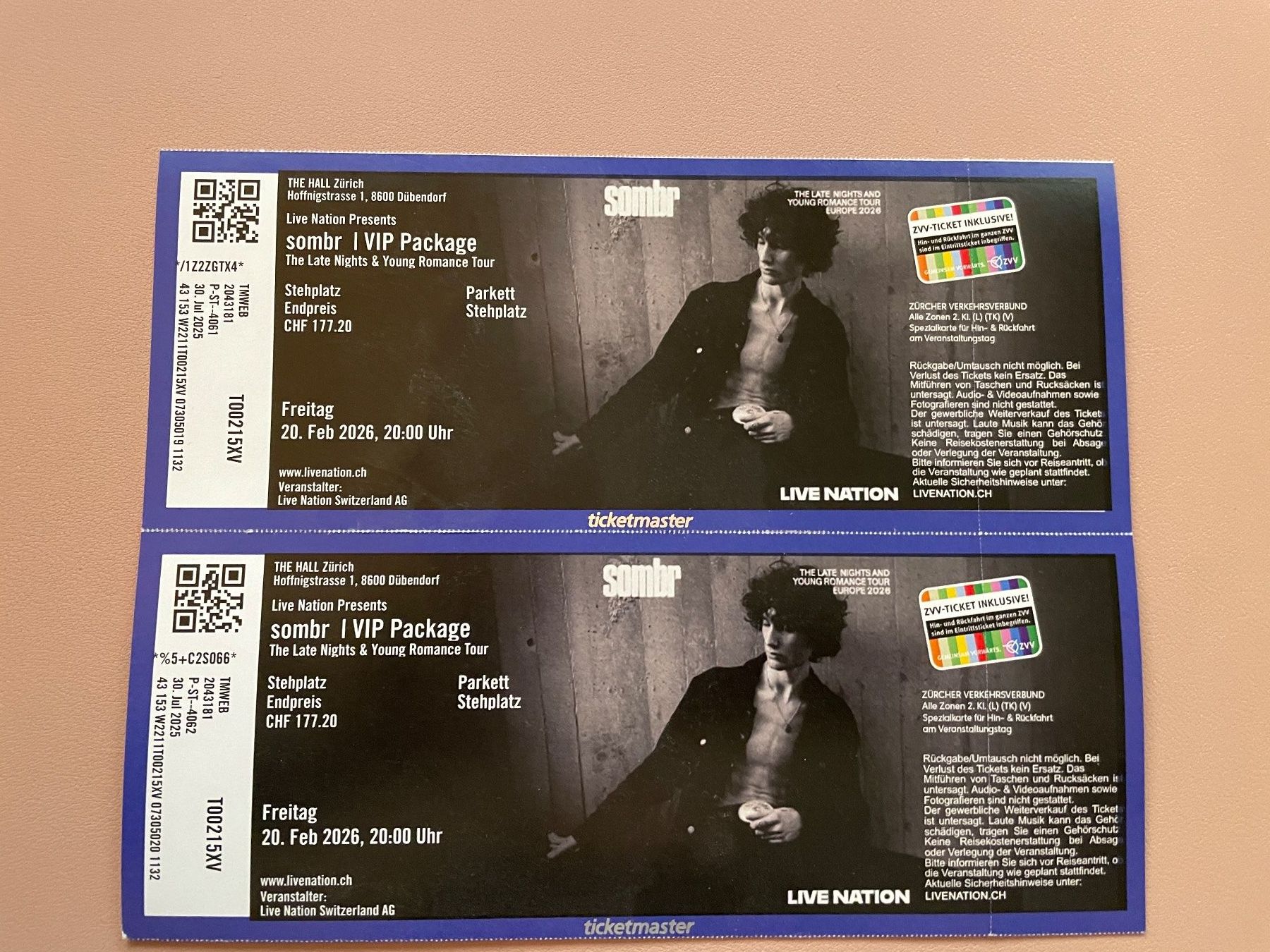 2x Sombr VIP Tickets Stehplatz/20. Feb. 2026/The Hall Zürich (Neu und ...