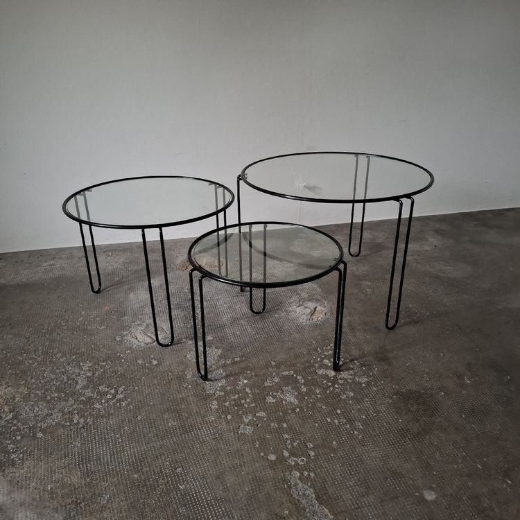 Table gigogne 3 métal et verre 1970 (D'occasion) à Neuchâtel pour CHF ...