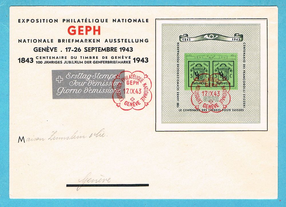 Genfer Block W18 auf off.Couvert.Rosettenstempel 17.IX.43 ! | Kaufen auf Ricardo