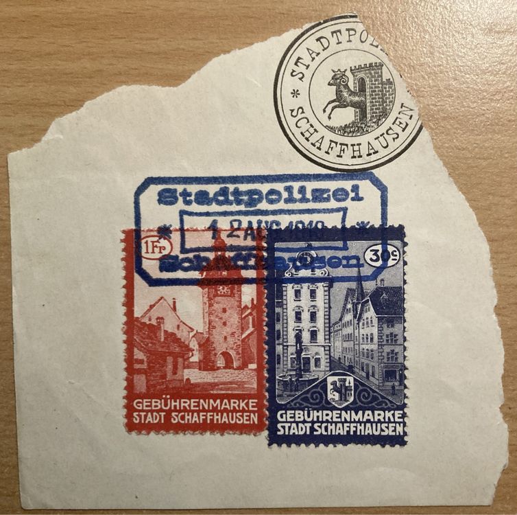Ausschnitt Fiskalmarken Stadtpolizei Schaffhausen (Gebraucht) in Hunzenschwil für CHF 12 – mit ...