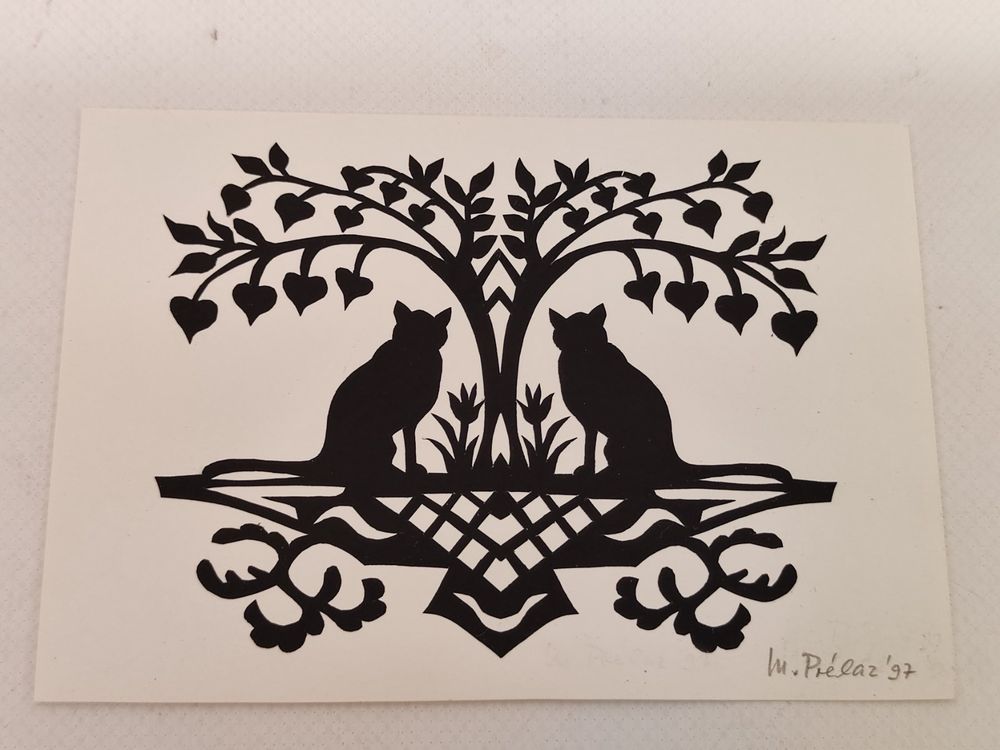 Scherenschnitt Katzen unten dem Baum Prelaz 9x13cm | Kaufen auf Ricardo