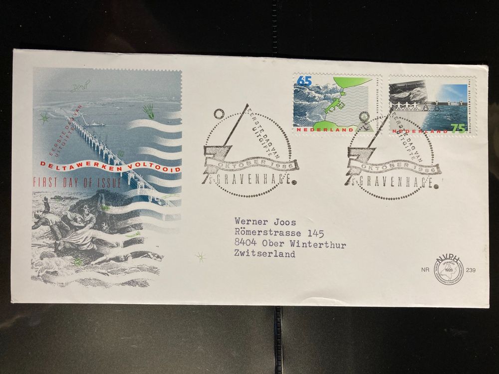Niederlande 1986 illustrierter Ersttagsbrief Satz Sturmflut (Gebraucht) in Liestal für CHF 1 ...