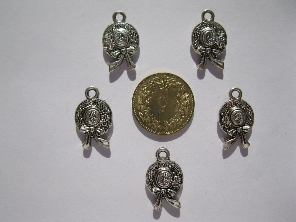 5 Anhänger metall, Hut mit Masche, Sommerhut, Sonnenhut (Neu und ...