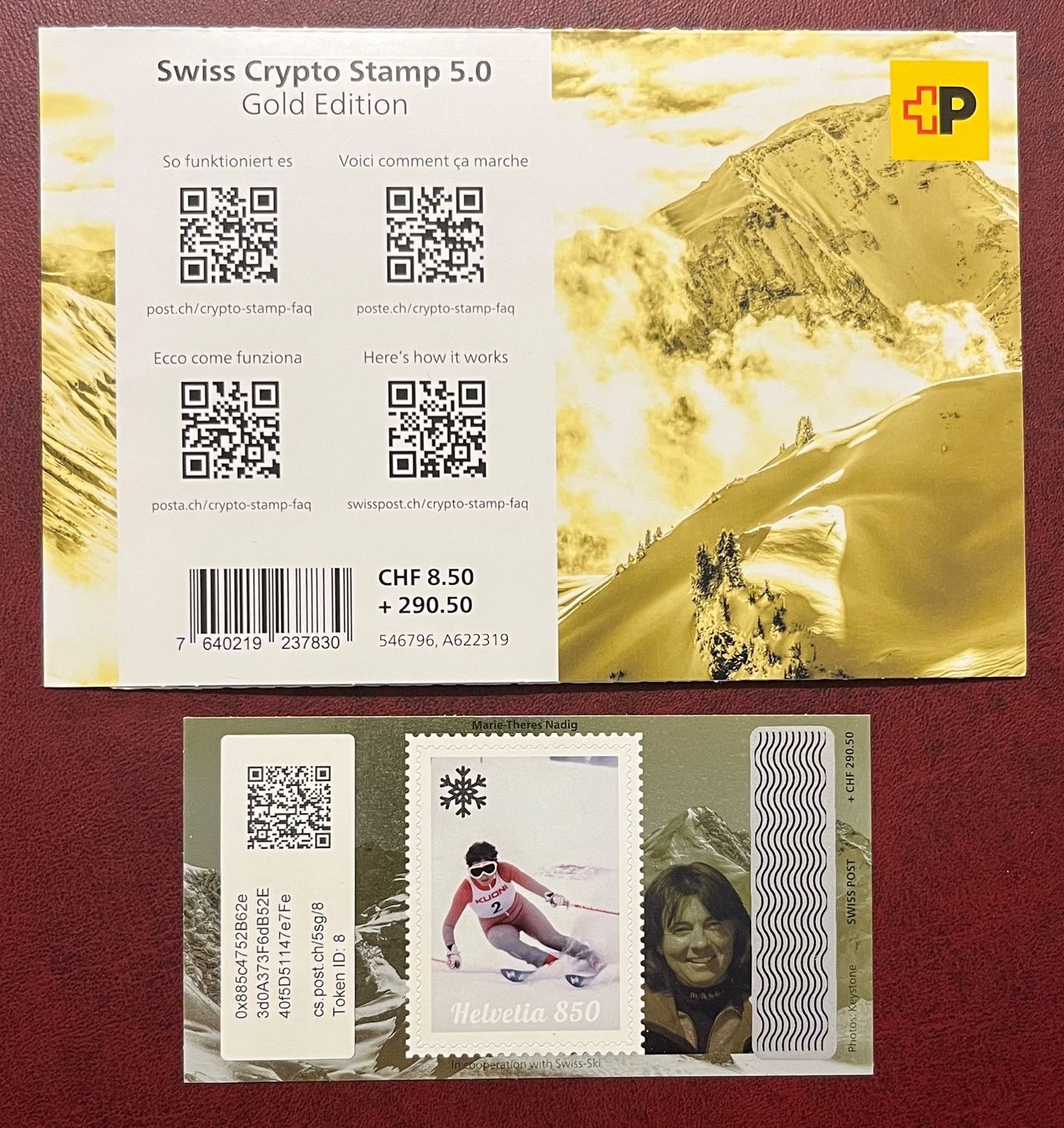 Swiss Crypto Stamp 5.0 Gold Edition ID 8 Marie-Therese Nadig (Gebraucht ...