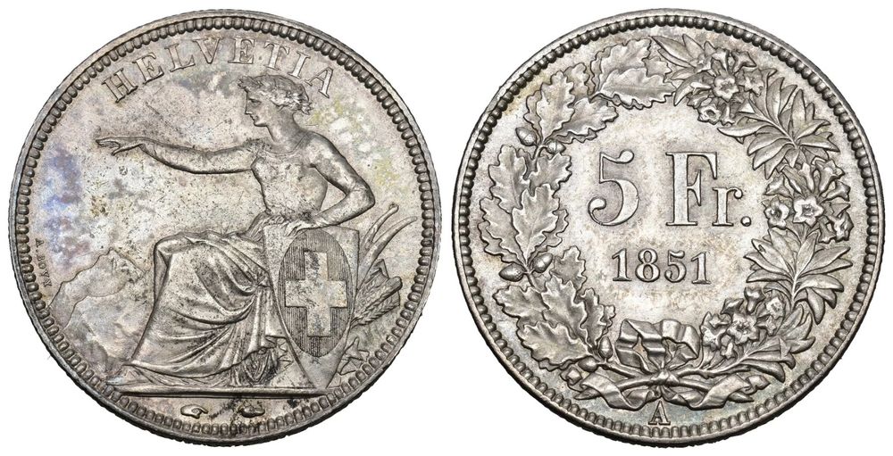 Schweiz 5 Franken 1851 Top Vorzüglich mit Patina (Gebraucht) in Muralto für CHF 260 – mit ...