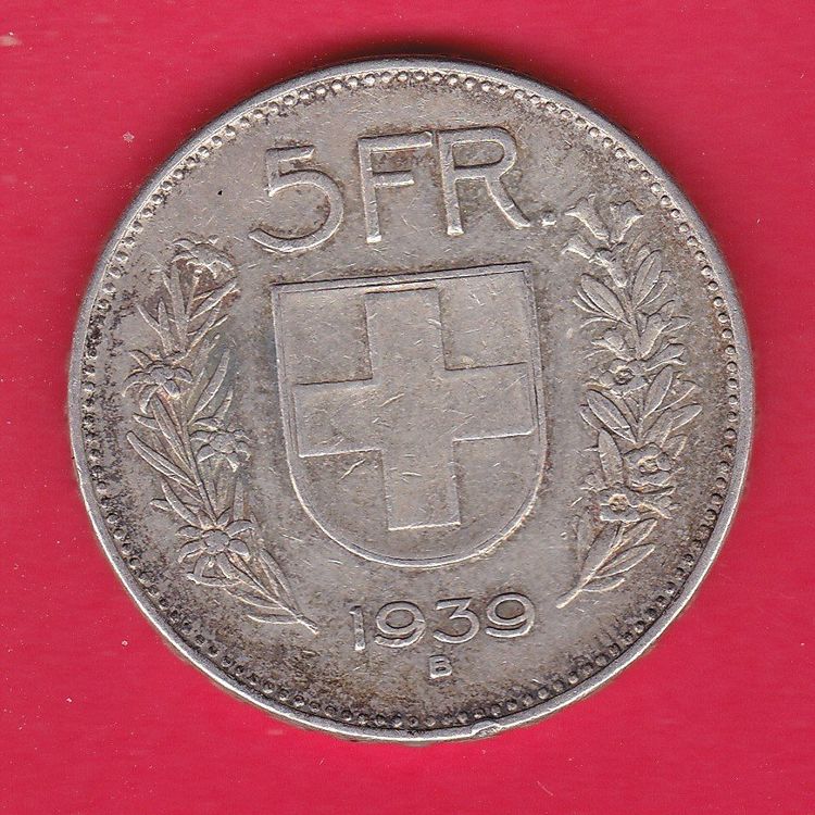 Silber 5 Franken 1939 B Helvetia Schweiz Münze (Gebraucht) in Oberrieden für CHF 10 – mit ...
