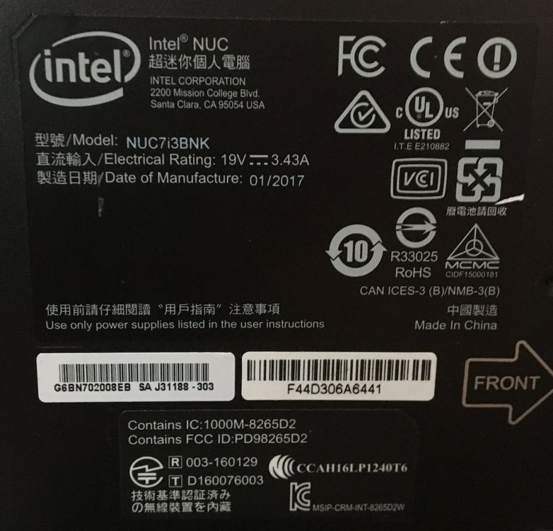 Intel NUC NUC7i3 BNK, 8GB Ram, i3 CPU 2.4GHz, 512 SSD M.2 (Gebraucht ...