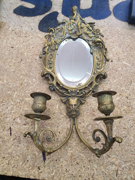 Antiker Messing Kerzenhalter mit Spiegel | Kaufen auf Ricardo