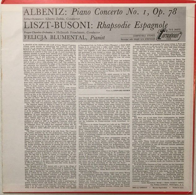 Albeniz - Klavierkonzert / Liszt – Rhapsodie espagnole (LP) (Gebraucht ...
