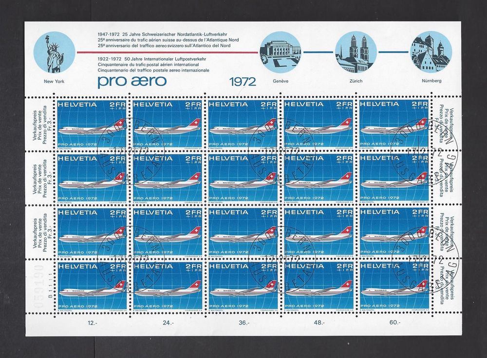 1972 Bogen Flugpost PRO AERO F47 Swissair Jumbo-Jet ERSTTAG (Gebraucht) in Zürich für CHF 26 ...
