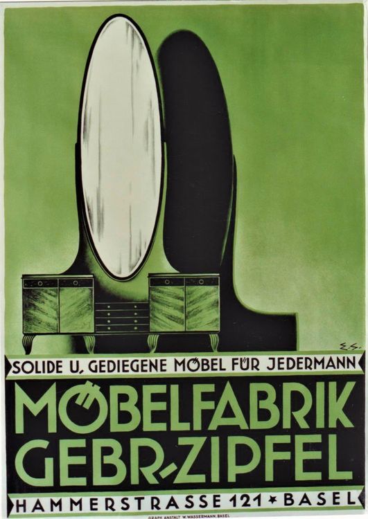 ART DECO MOEBELFABRIK ZIPFEL BASEL c.1930 Original Plakat (Gebraucht) in Blonay für CHF 860 ...