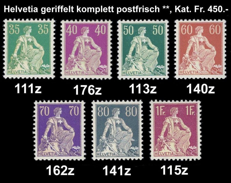 Sitzende Helvetia geriffelt komplett postfrisch ** Fr. 450.- | Kaufen auf Ricardo