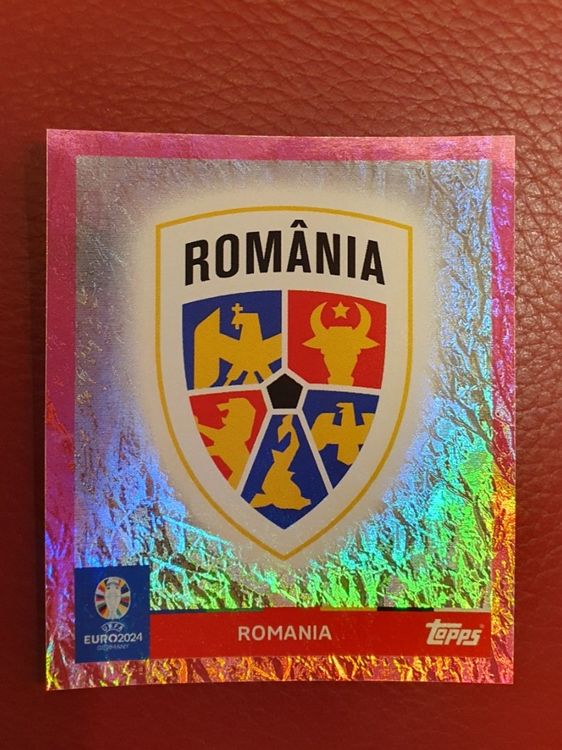 Topps Euro 2024 Sticker PINK ROSE WAPPEN ROM 1 ROMANIA RAR (Neuf avec ...