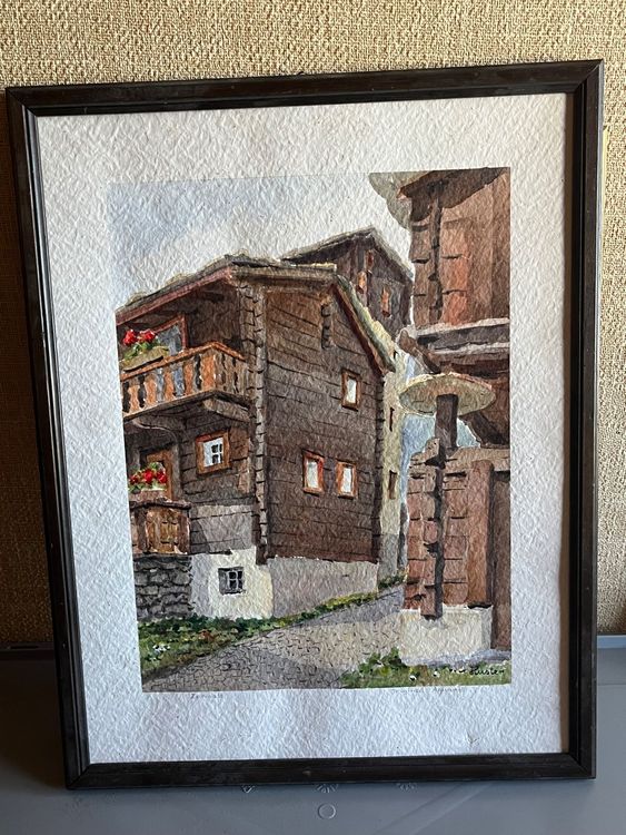 Original Aquarell "Schweizer Chalet" gerahmt. Huster signier (Gebraucht) in Erlenbach im ...