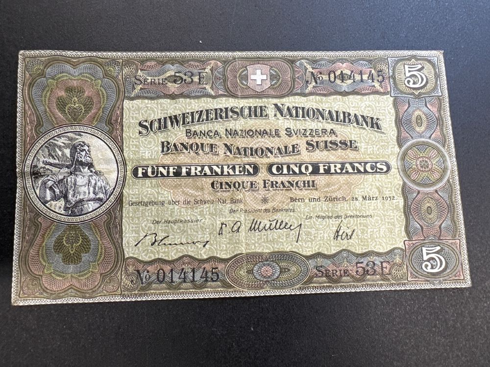 5 Fr.-Note Schweiz 1952 (Gebraucht) in Herisau für CHF 5 – mit ...