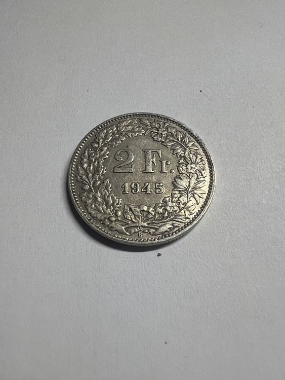 Silbermünze 2 Fr. 1945, Vreneli, Helvetia, Schweiz (Gebraucht) in Glattpark(Opfikon) für CHF 5 ...