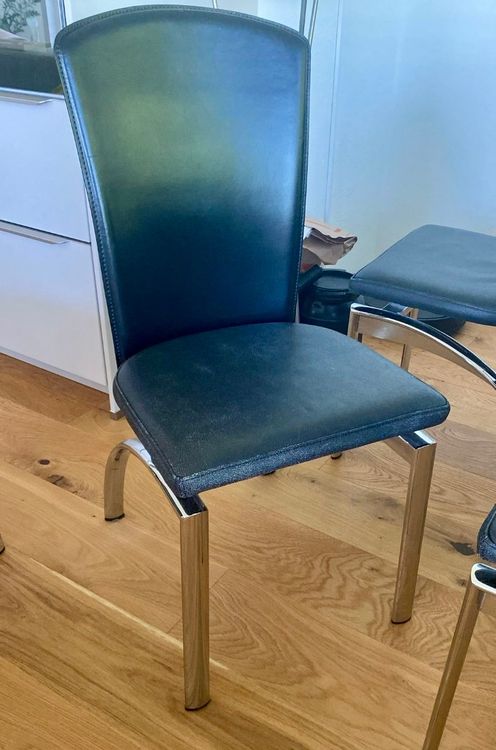 6 Moderne Leder Design Esszimmerstühle mit Chromstahl Beinen (Gebraucht ...