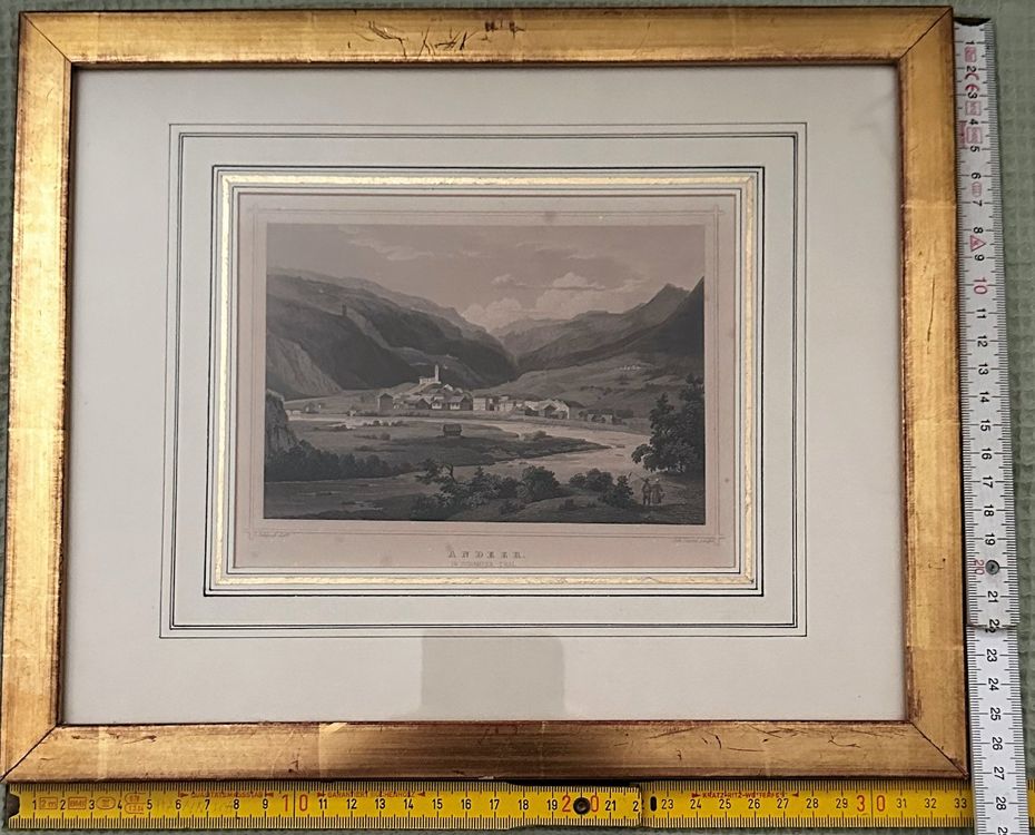 Andeer, Stahlstich L. Rohbock, Generalansicht mit Rhein (Gebraucht) in ...