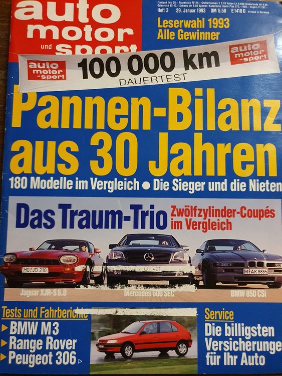 AMS 3/93 Jaguar XJR Mercedes 600 SEC Range Rover 850i M3 xa | Kaufen ...