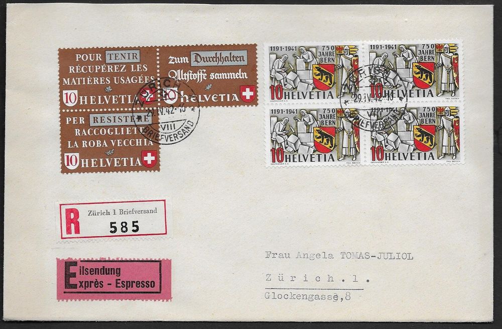 1942 R/Exp. Zürich Altstoff Z34e +Zusatzfrank. selten ab 1.- | Kaufen auf Ricardo