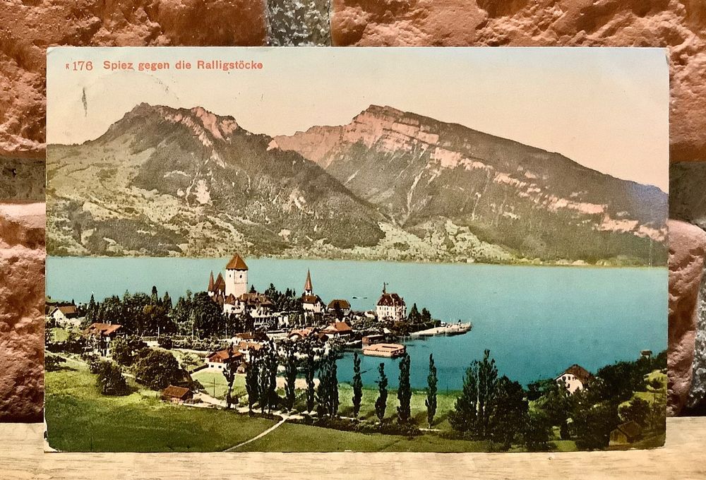 1910 - Antike AK - Spiez gegen die Ralligstöcke - Thunersee (Gebraucht) in Root für CHF 1 – mit ...