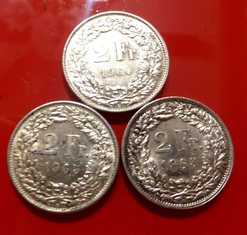 TOP Schweizer 2 Fr 1965 /2 St- +1960 1 St.vorz-fast unz. (Gebraucht) in Glis für CHF 13 – mit ...