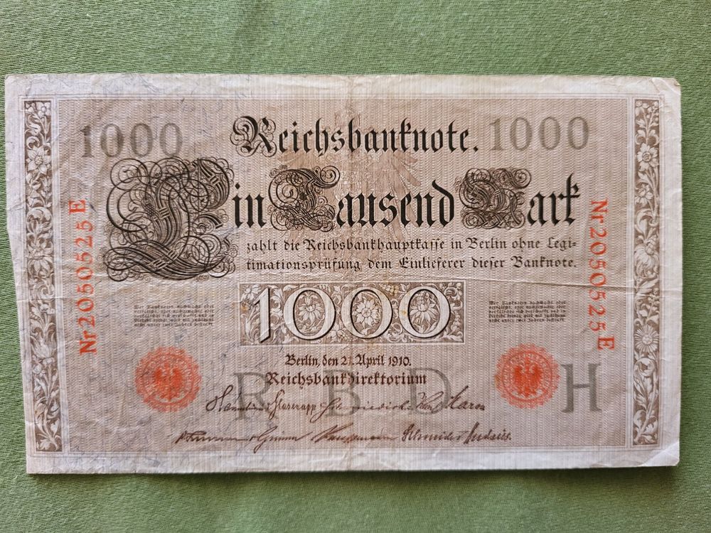 Reichsbanknote: Ein Tausend Mark (1910) (Gebraucht) in Münchenbuchsee ...