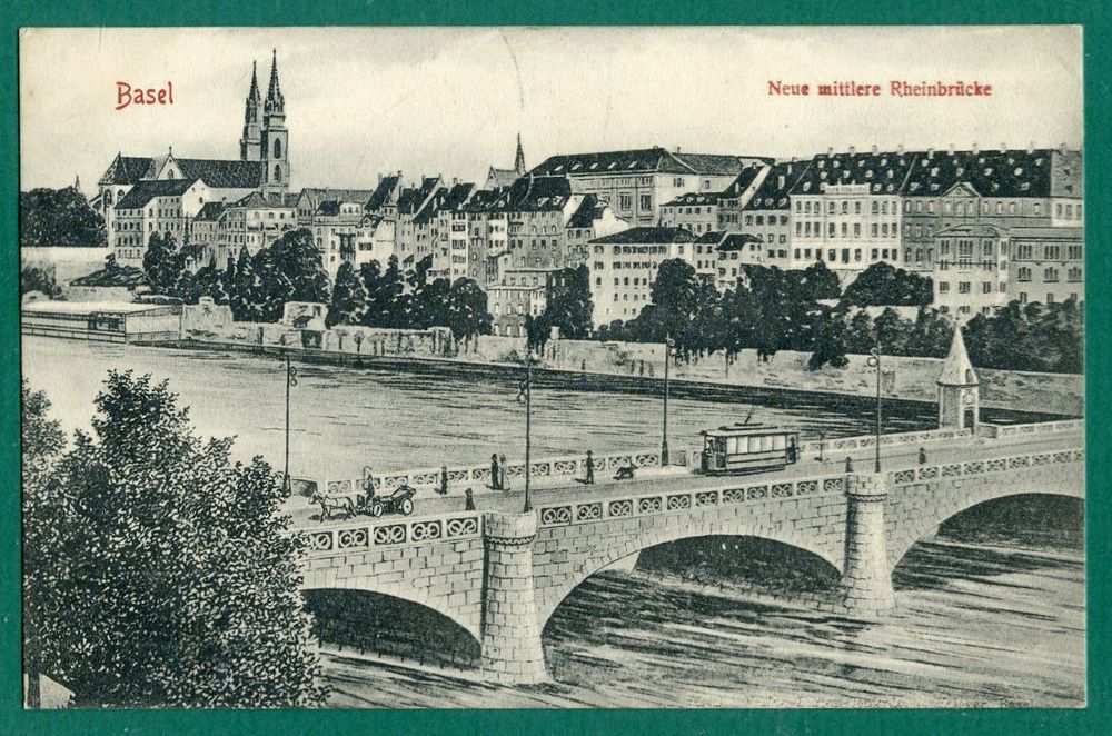 Basel - neue mittlere Rheinbrücke, belebt, um 1905 (Gebraucht) in Sargans für CHF 1 – mit ...
