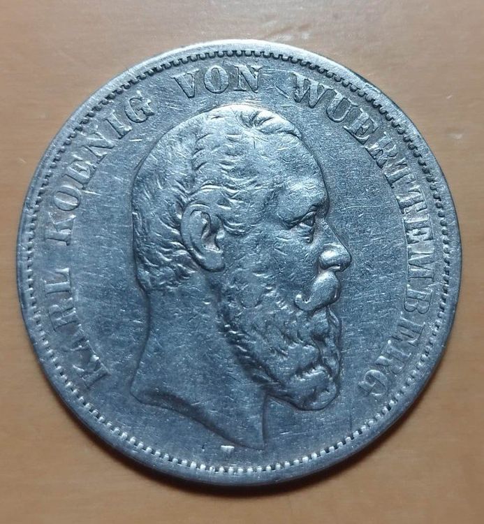 5 - Mark 1876 (F) silber Karl König von Wuerttemberg (Gebraucht) in St ...