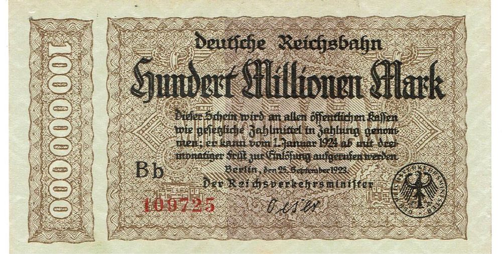 Deutsche Reichsbahn 100 Mil. Mark 25.09.1923 VZ+-VZ++ (Gebraucht) in ...