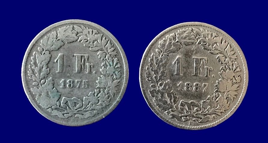 Schweiz 2 Stück 1 Franken Silber Jahrgänge 1875 & 1887 SS | Kaufen auf Ricardo