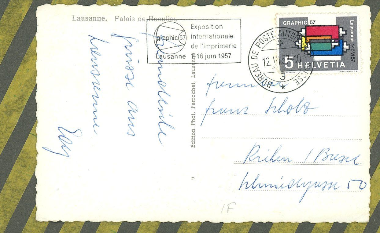 AK sw Lausanne VD Palais de Beaulieu,Expo “graphic 57“ ≈1957 (Gebraucht ...
