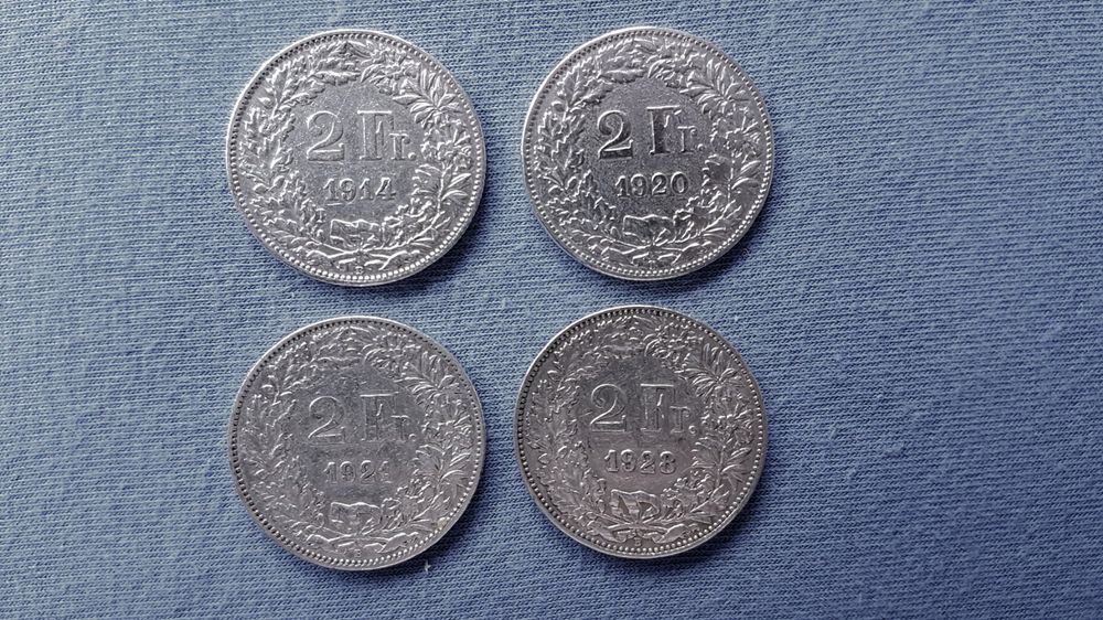 4 x 2 Fr Silbermünzen 1914-1920-1921-1928 ab nur 1.00 Fr !! | Kaufen auf Ricardo