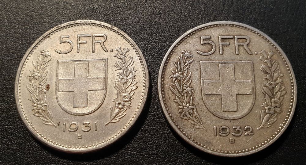 5 Franken Silber Jahrgang 1931 und 1932 | Kaufen auf Ricardo