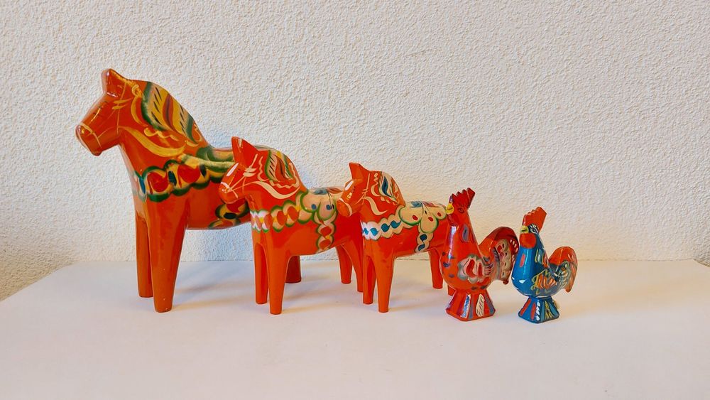 Vintage Dalahäst Dala Pferde Hahn Folk Art Schweden (Gebraucht) in ...