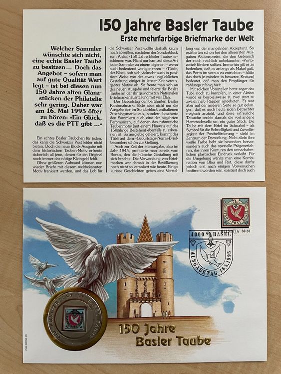 Numisbrief 150 Jahre Basler Taube 1995 (Gebraucht) in St. Margrethen SG für CHF 7.5 – mit ...