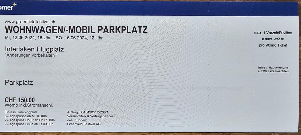 Greenfield Wohnwagen / Wohnmobilticket WOMO 2024 | Kaufen auf Ricardo