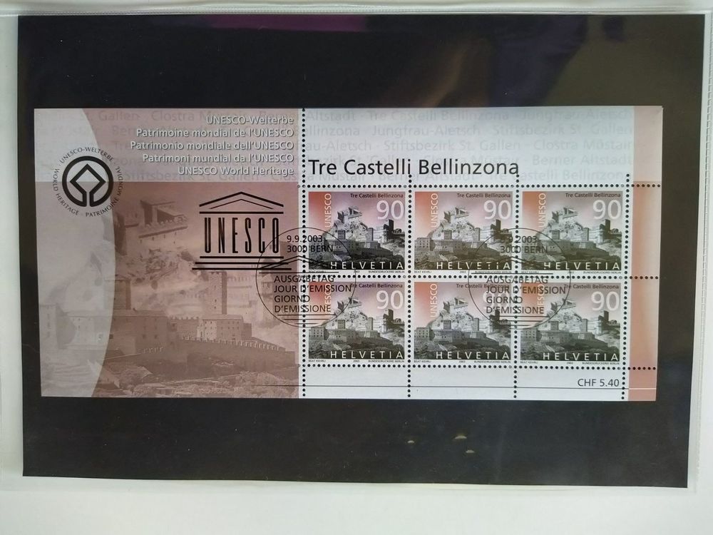 Briefmarkenbogen Unesco, Tre Castelli Bellinzona, sauber | Kaufen auf Ricardo