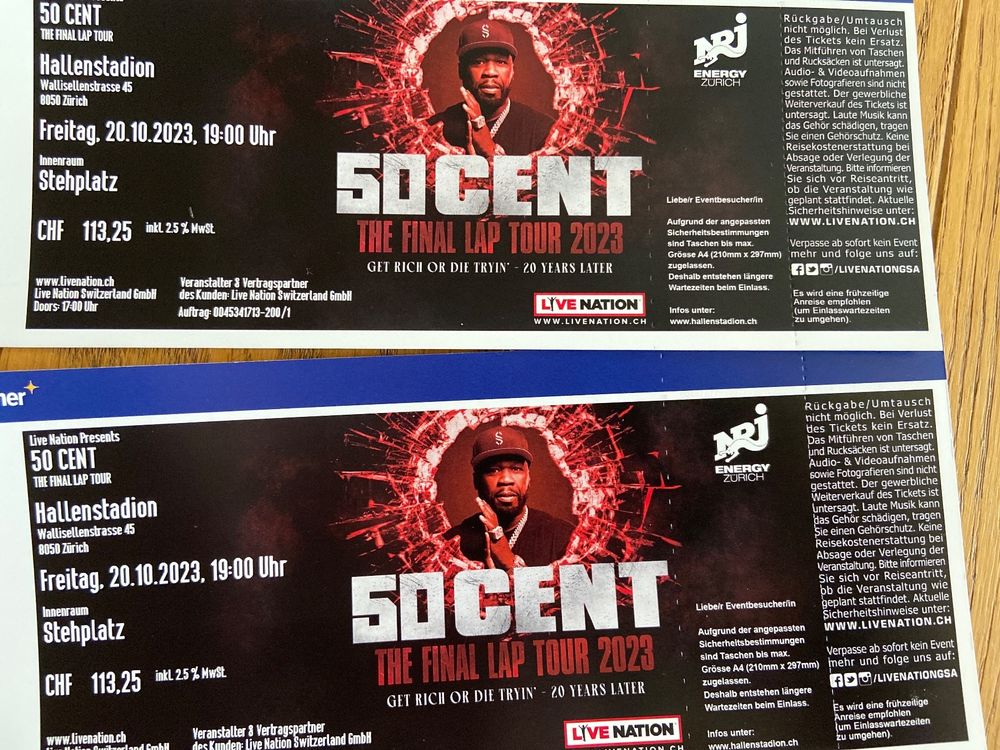 2x 50 CENT TICKETS Stehplätze *Ausverkauft* | Kaufen auf Ricardo