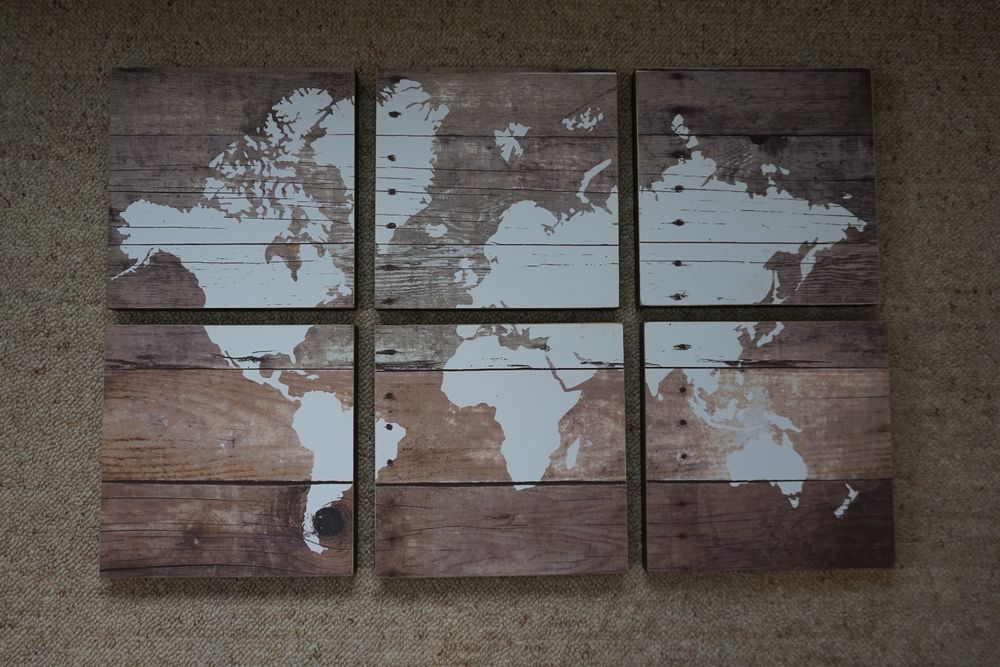 Wandbild Weltkarte 6-teilig Deko Bild Atlas rustikal retro | Kaufen auf Ricardo